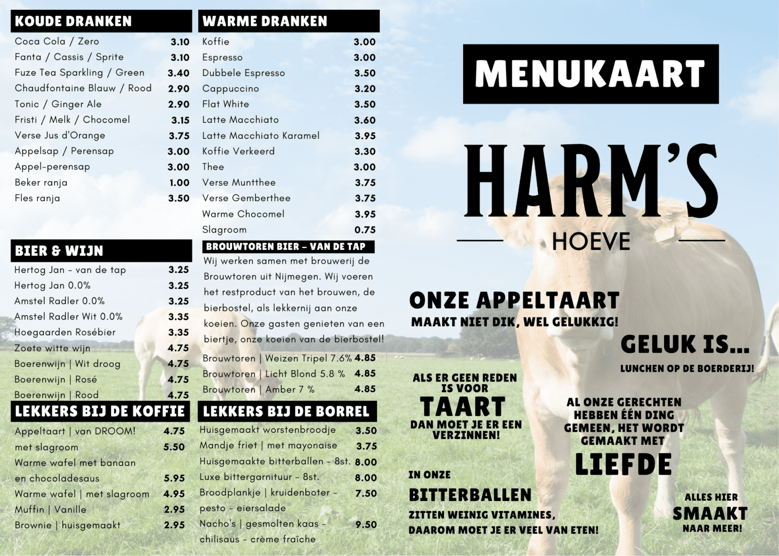 Menukaart - Harm's Hoeve